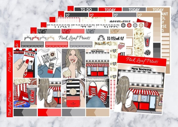 Matte Movie Night Weekly Planner Sticker Kit | Etsy