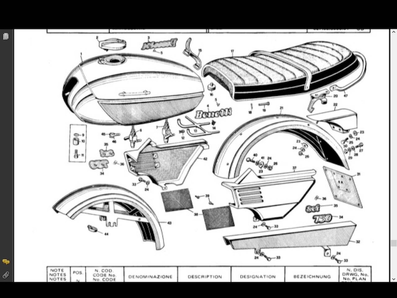 BENELLI 750 Parts Manual - 60 Pages for 750 SEI With Exploded Diagrams ...