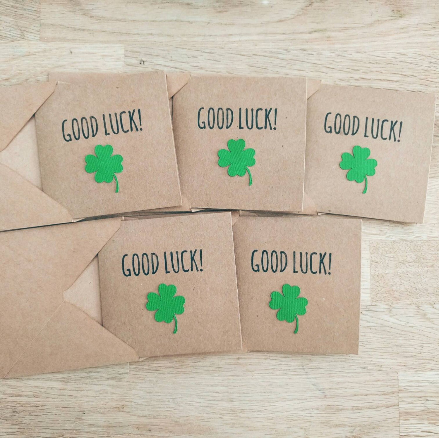 Pack of 5 Cute Handmade Good Luck Cards With Lucky Four Leaf - Etsy UK