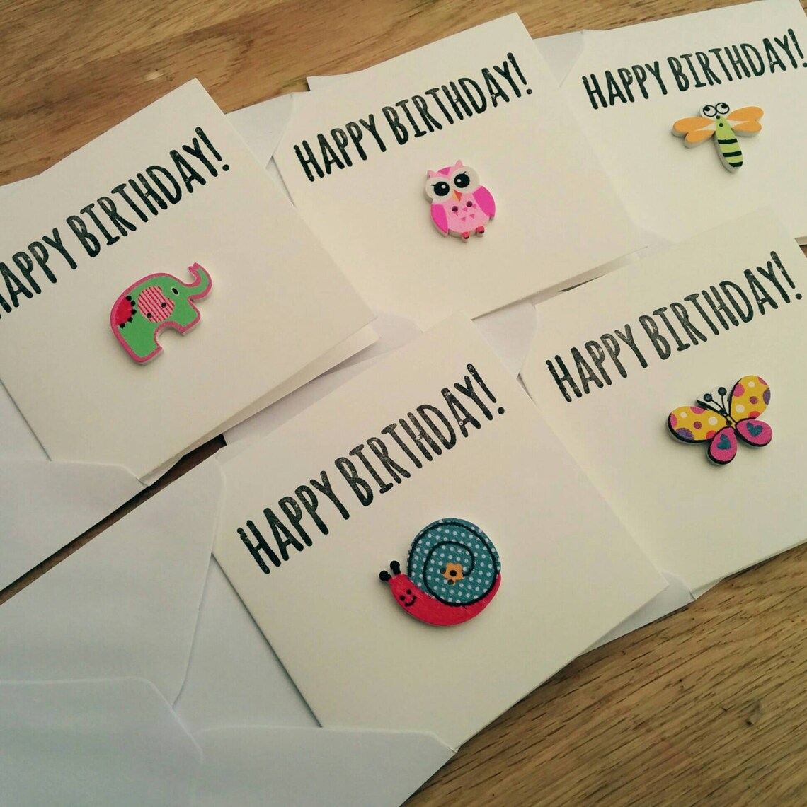 Pack of 5 Handmade Children's Birthday Cards With Cute - Etsy UK