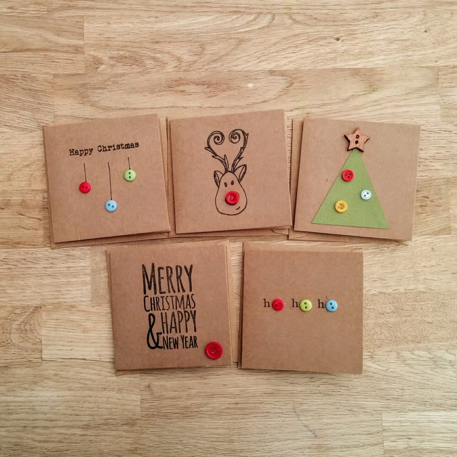 Pack of 5 Cute Handmade Christmas Cards With Buttons - Etsy UK
