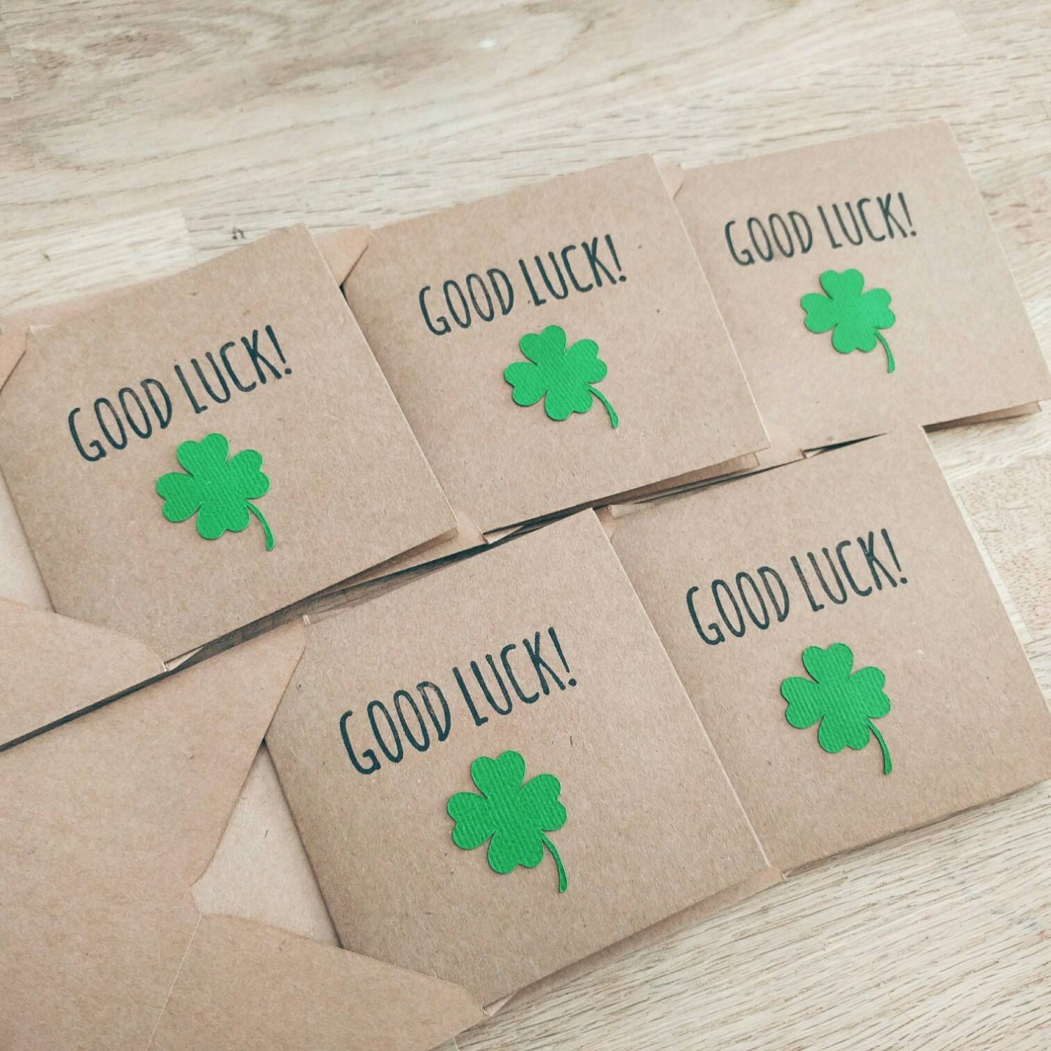 Pack of 5 Cute Handmade Good Luck Cards With Lucky Four Leaf - Etsy UK