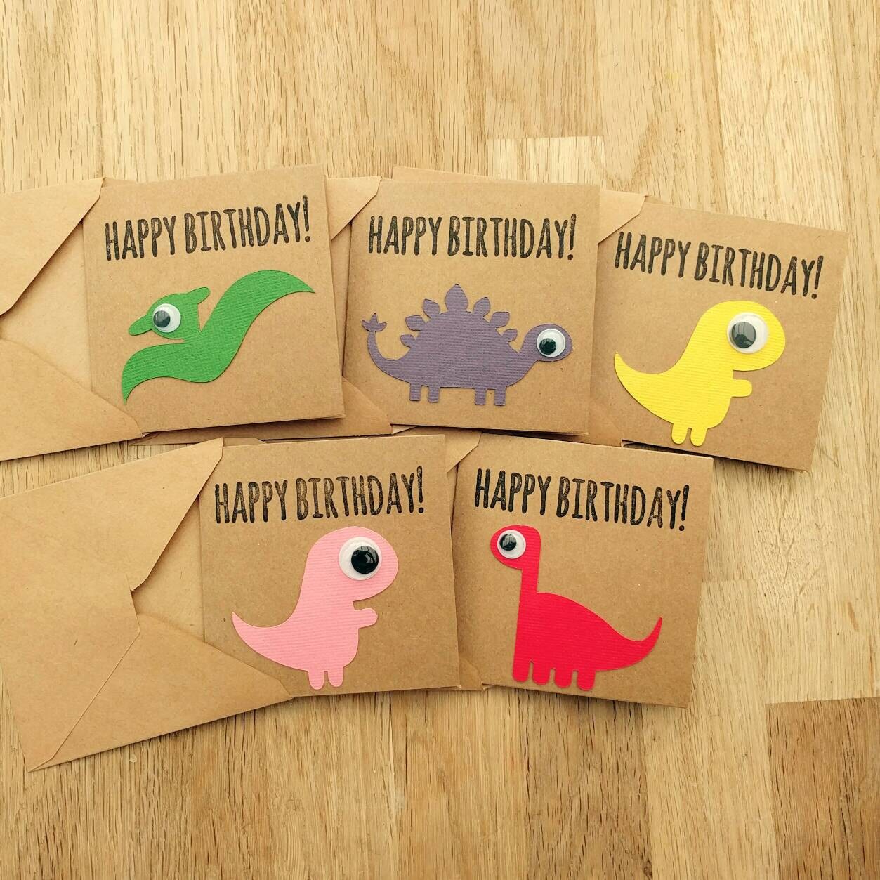 Pack of 5 dinosaur happy birthday cards brown or white | Etsy