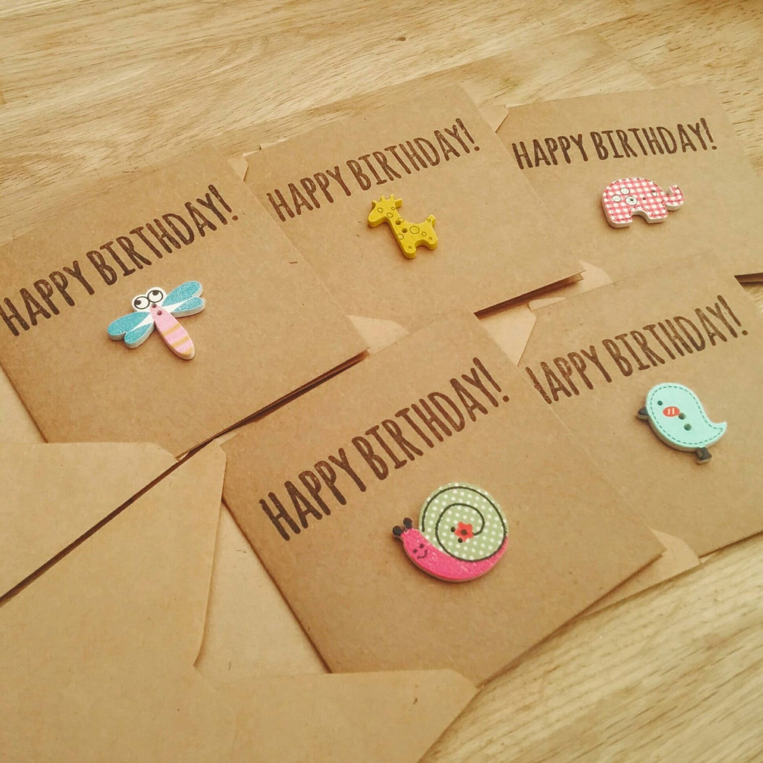 Pack of 5 Handmade Children's Birthday Cards With Cute - Etsy UK