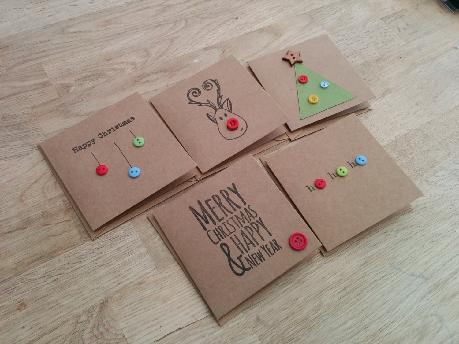 Pack of 5 Cute Handmade Christmas Cards With Buttons - Etsy UK