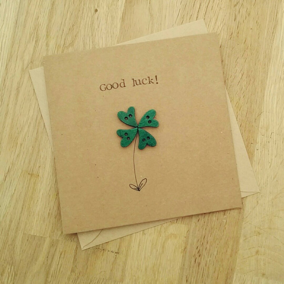 Handmade Good Luck Card With Heart Button Lucky Four Leaf Clover - Etsy