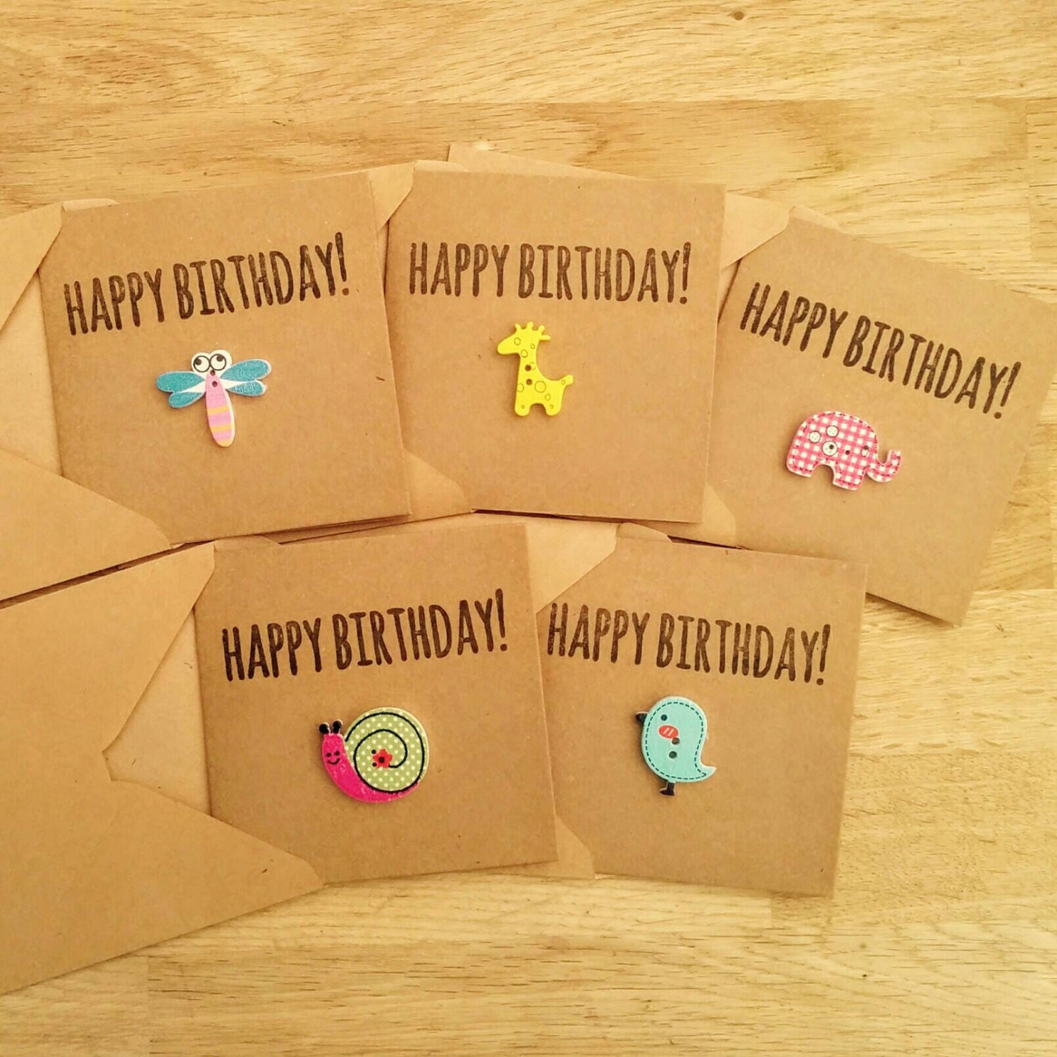 Pack of 5 Handmade Children's Birthday Cards With Cute - Etsy UK