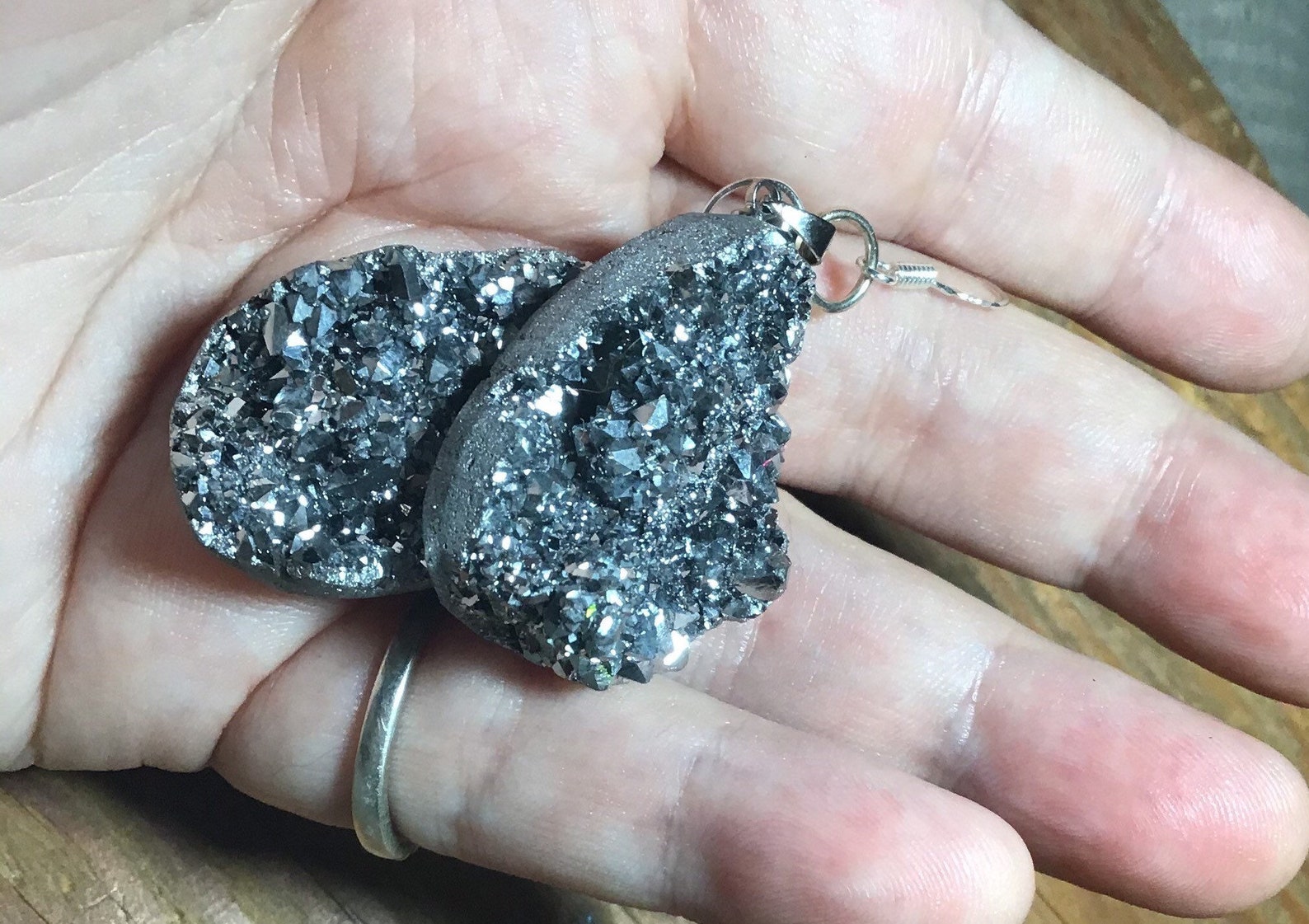 Real Raw Silver Quartz Crystal Geode Earrings, Silver Earrings, Raw ...
