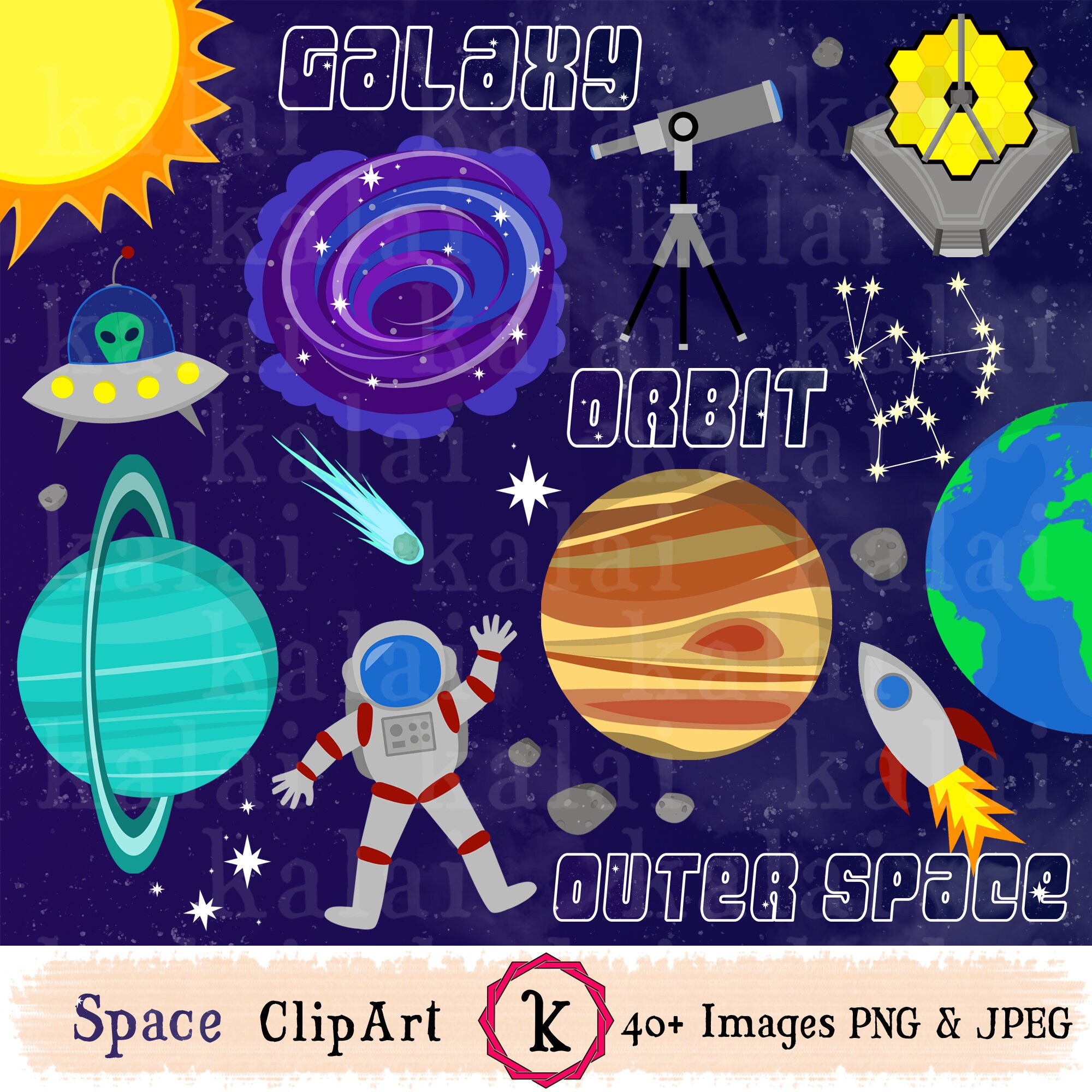 Space Clipart Set High Quality Illustrated Space Elements Planets PNG ...