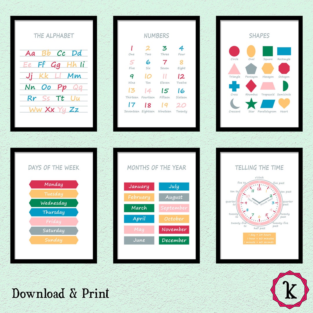 Set of 6 Educational Posters for Kids Elementary Learning Montessori ...
