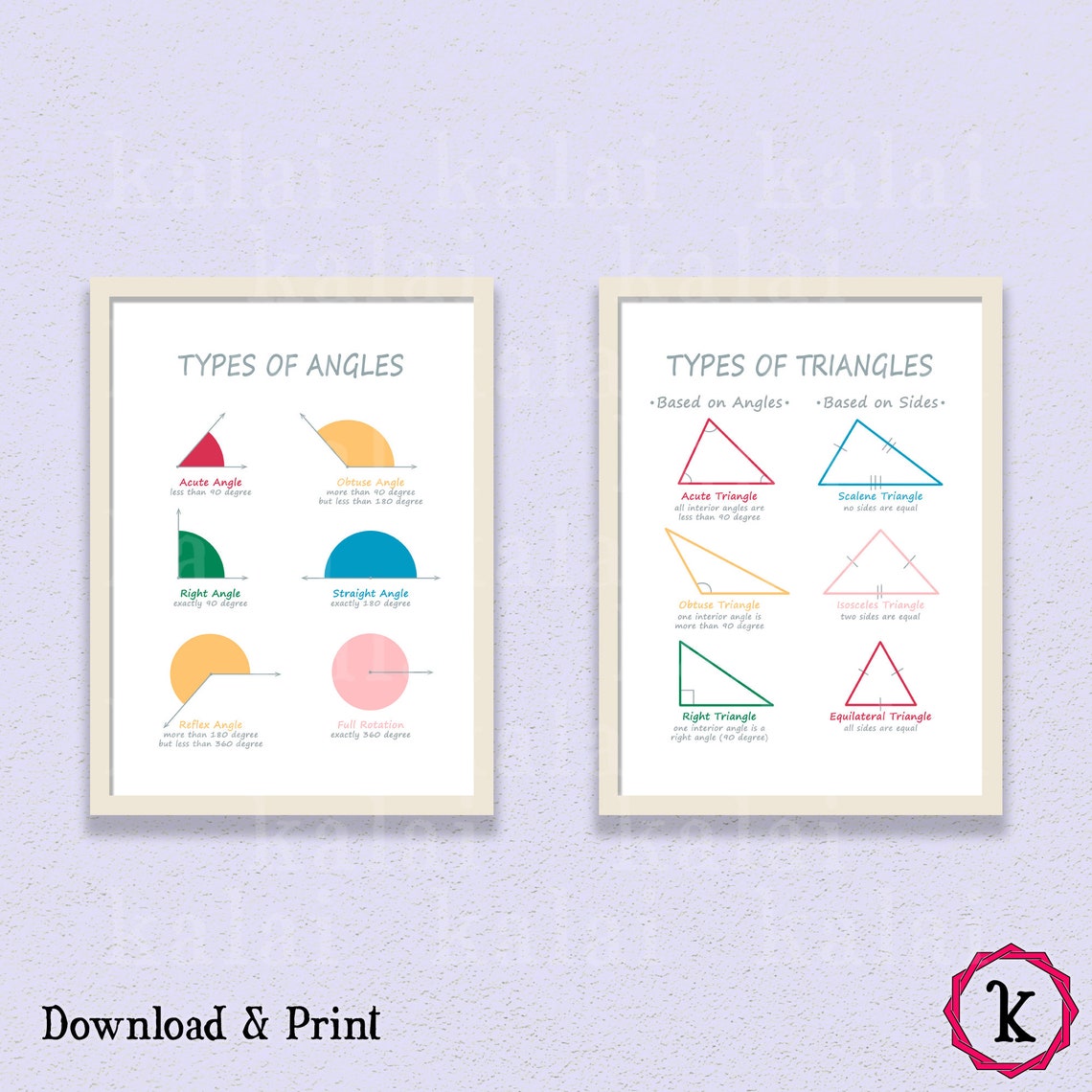 Types of Angles Poster Types of Triangles Print Set of 2 Maths Posters ...