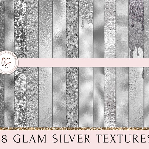 GLAM SILVER TEXTURES Silver Foil and Glitter Digital Papers | Etsy