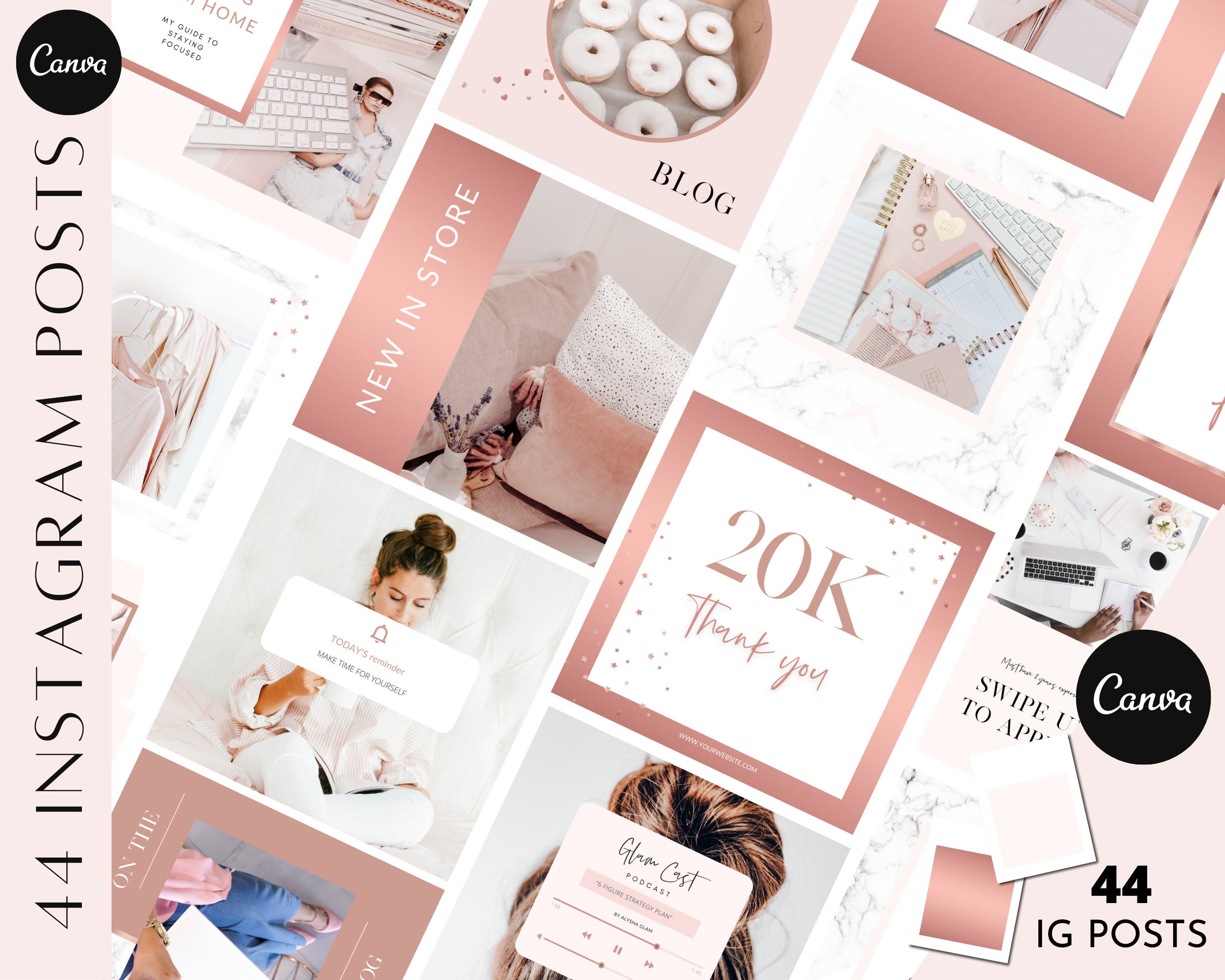 Rose Gold Pink Editable Instagram Template Pack IG Post Templates for ...