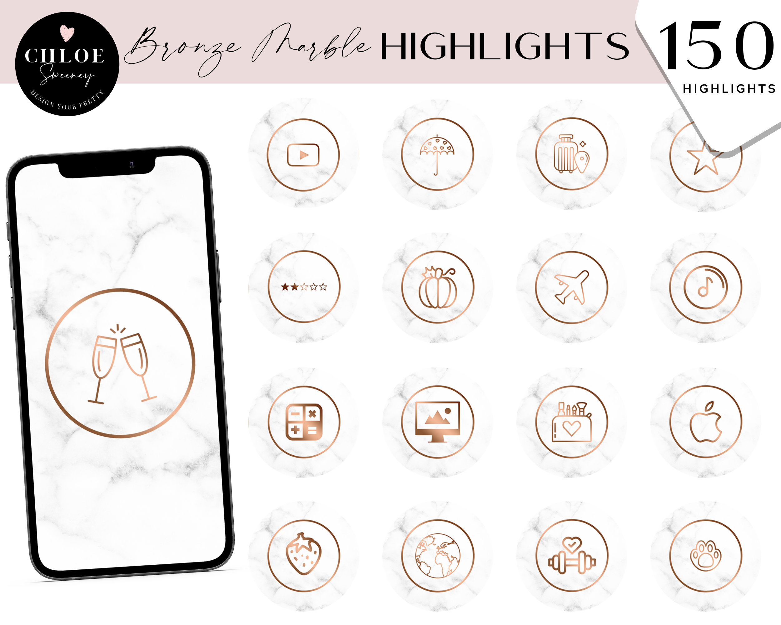 Marble Instagram Story Highlight Icons Marble Bronze Black Etsy Uk