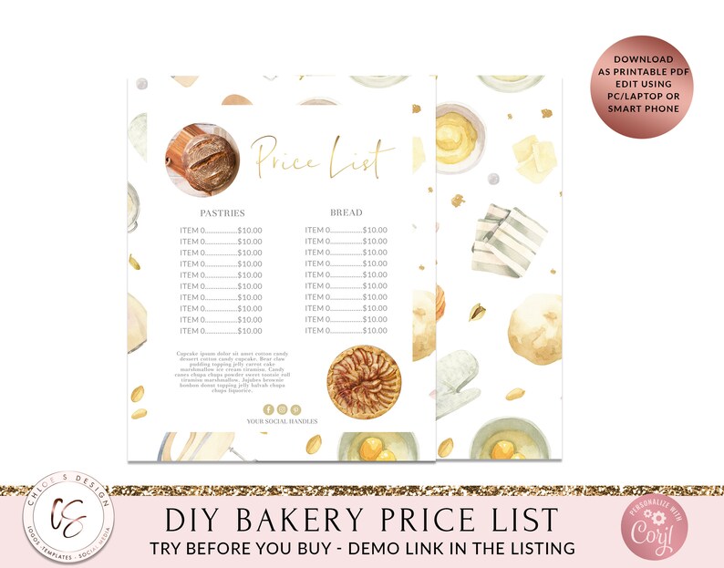 Editable Bakery Menu Template Bakery Menu List Cake Menu | Etsy