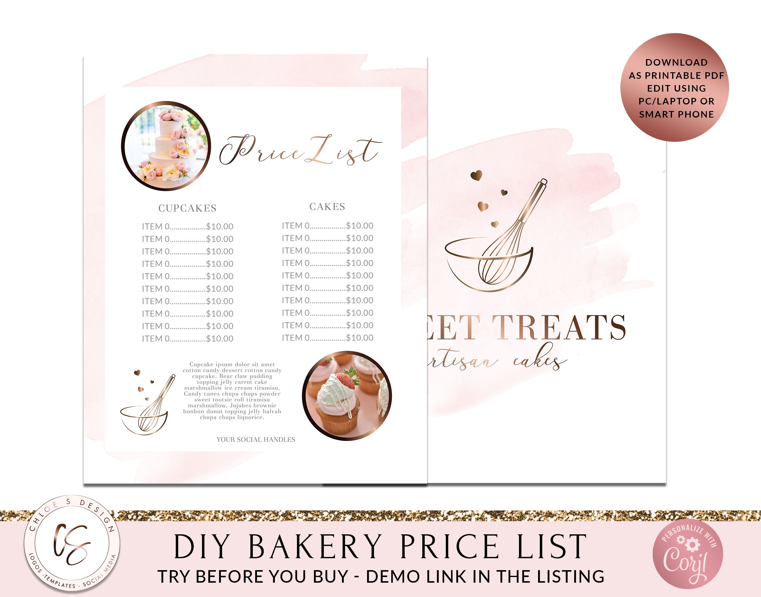 Editable Bakery Menu Template Bakery Menu List Cake Menu | Etsy