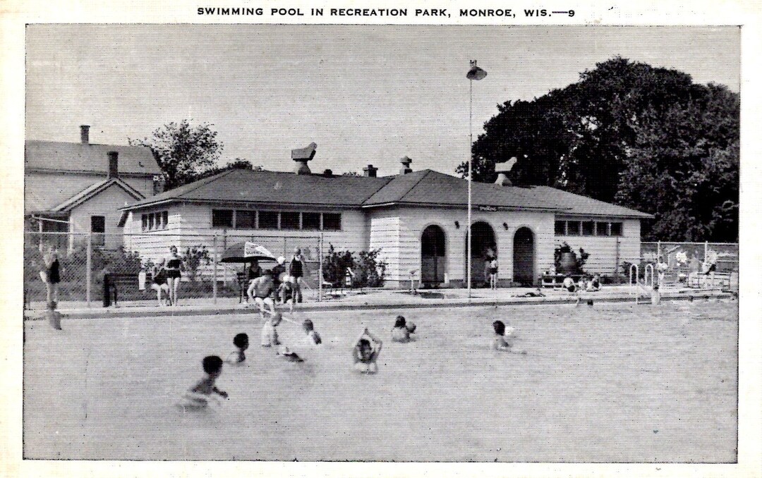 Monroe, Wisconsin, Recreation Park, Swimming Pool, in 1944, Antique ...
