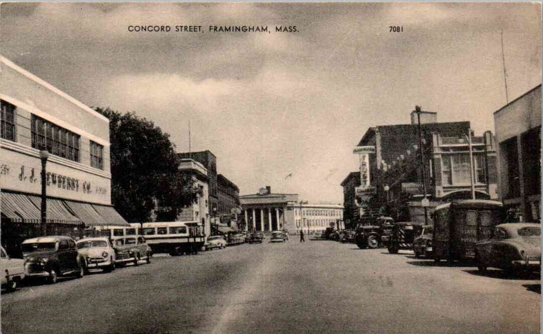Framingham, Massachusetts Downtown View of Concord Street C1940 Vintage ...