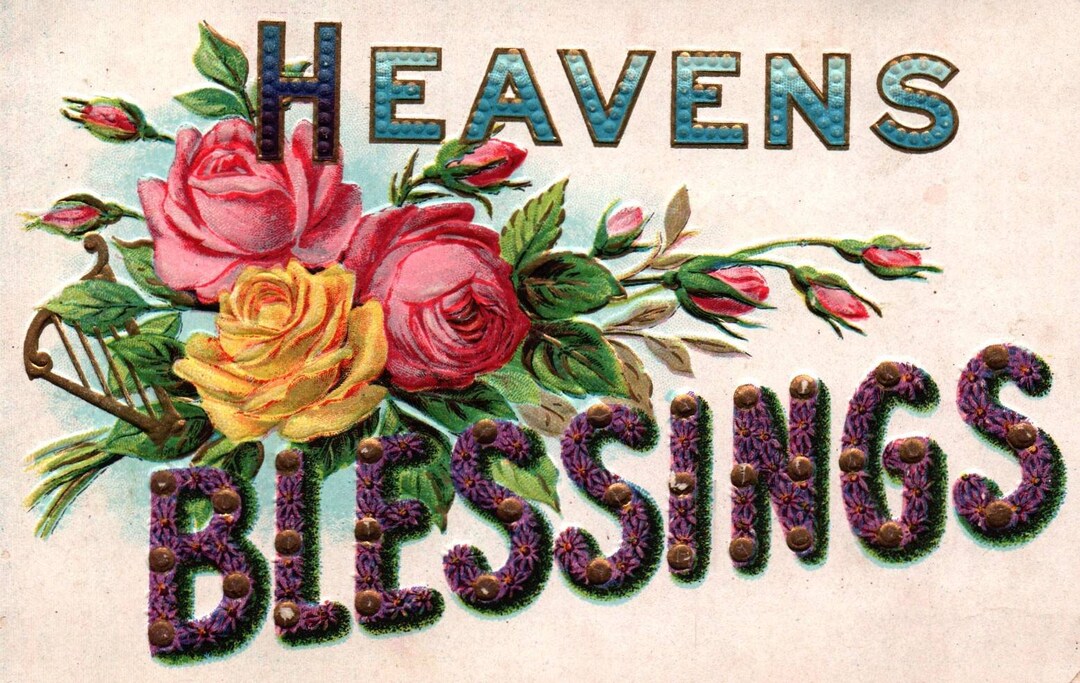 Heavens Blessings, Roses, Embossed, C1908, Vintage Postcard, Antique ...