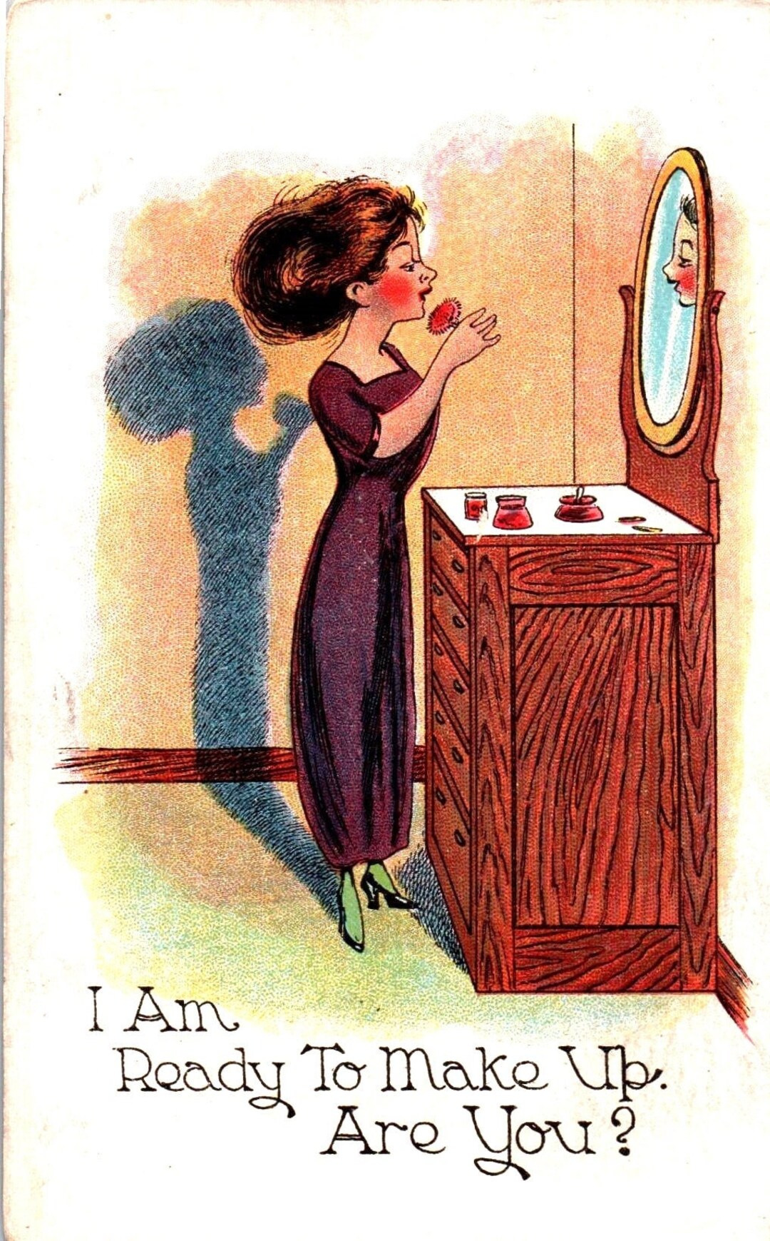 Woman, Putting on Makeup, Ready to Make Up, Forgive, in 1914, Vintage ...