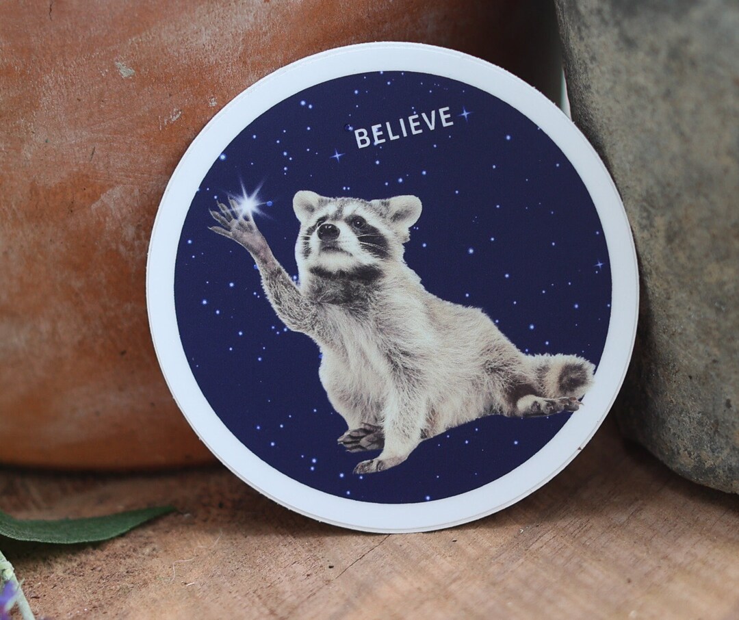 Believe Raccoon Sticker - Raccoon Animal Sticker - Waterproof Vinyl ...
