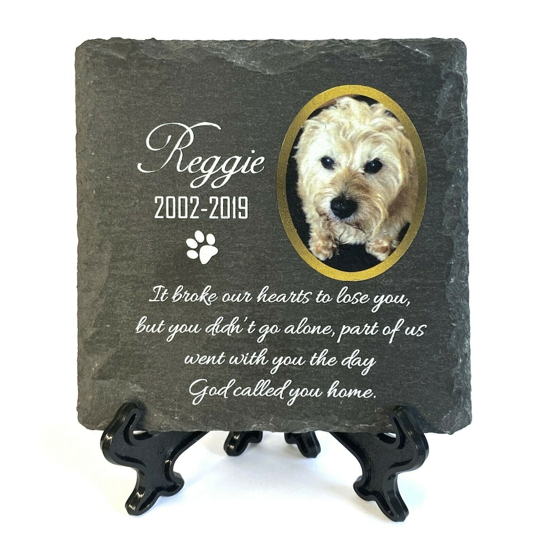 Memorial Plaque for Pet Cat Dog Slate Stone Heart Paw Grave Marker With ...