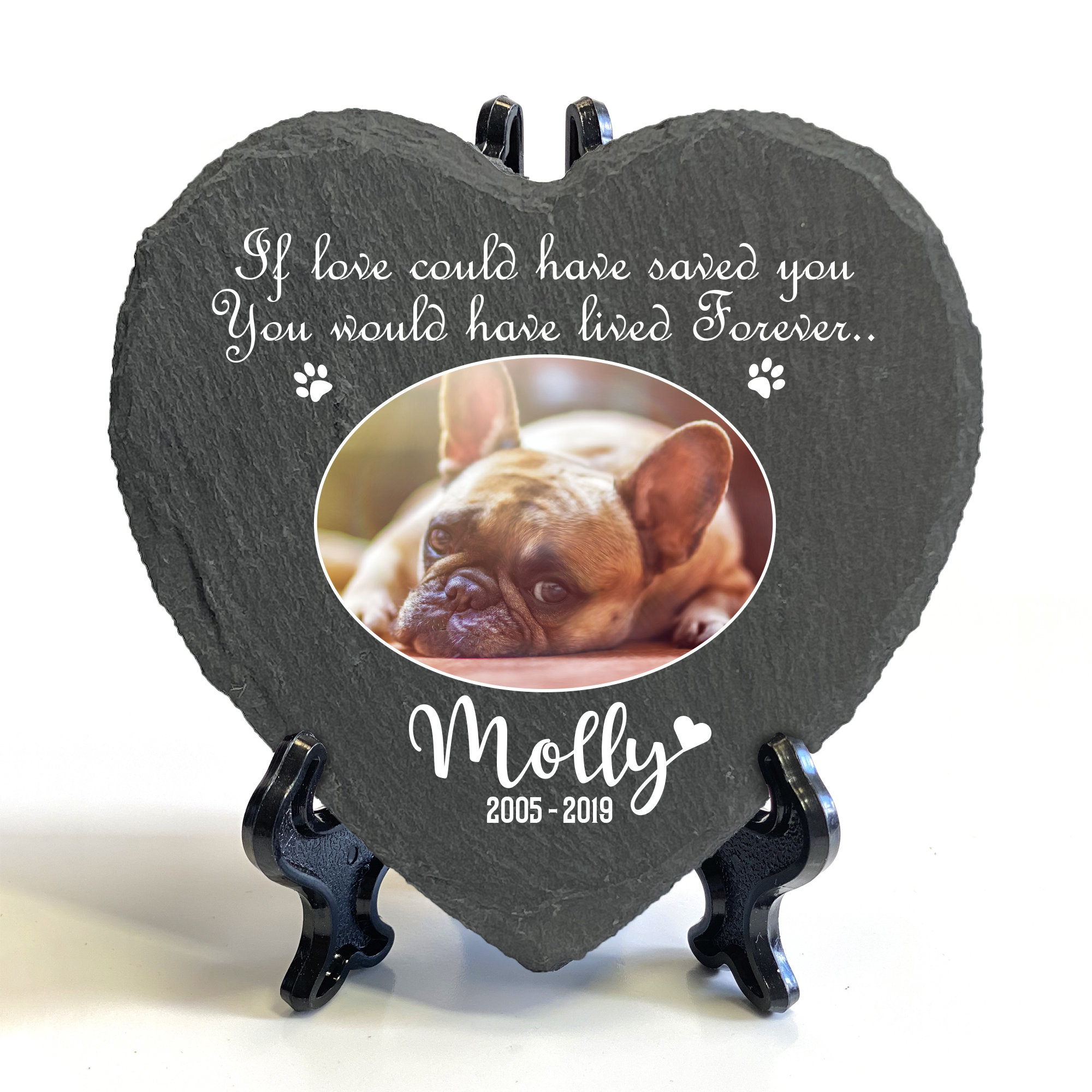Personalised Memorial Plaque for Pet Cat Dog Slate Stone Heart Shape ...