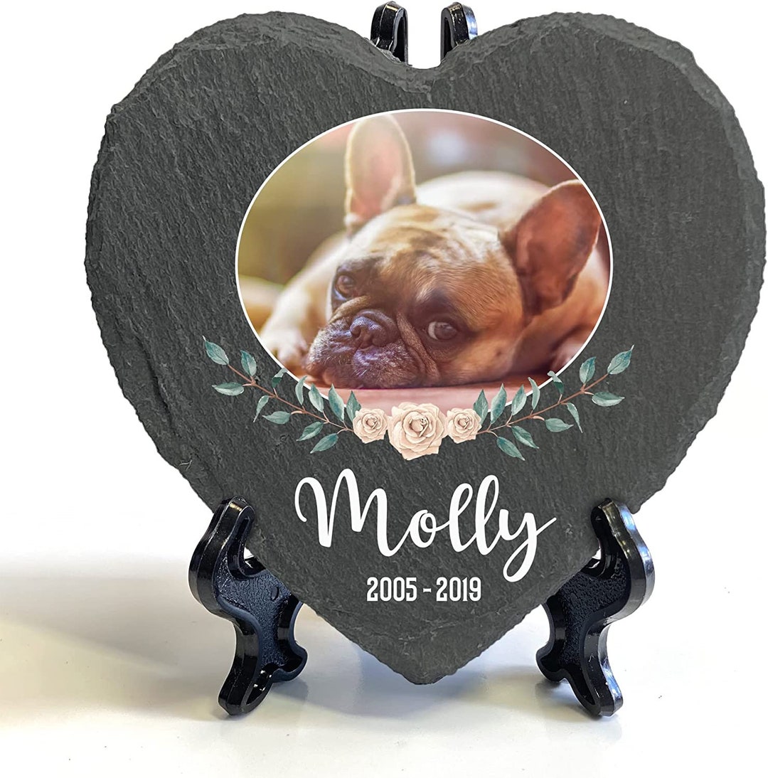 Floral Memorial Plaque for Pet Cat Dog Slate Stone Heart Shape Paw ...