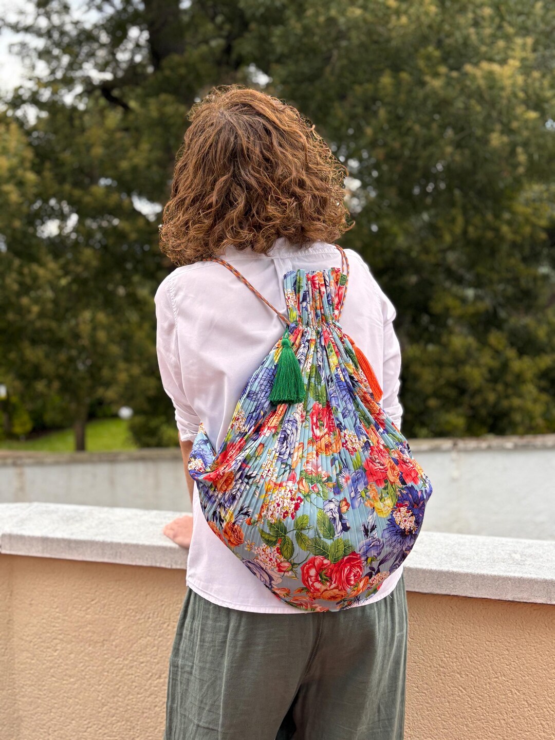 Issey Miyake-style Pleated Ikat Bag. 45x55 Cm Ikat Backpack With Satin ...
