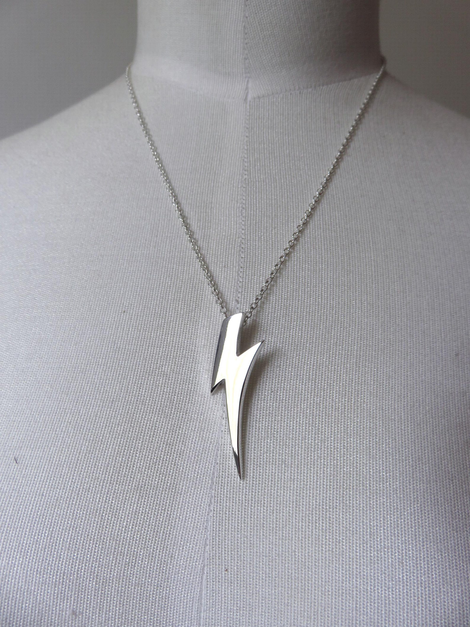 Solid Sterling Silver Lightning Bolt Pendant Large Glam Ziggy - Etsy UK