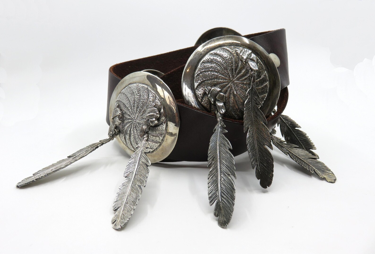 Vintage Navajo Sterling Silver Feather Concho Belt Buckle by Stan ...