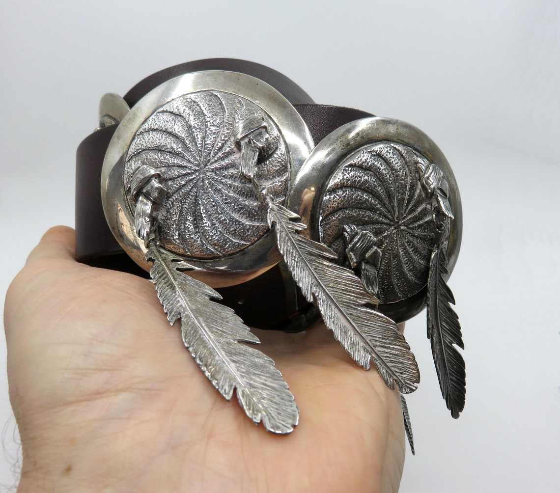 Vintage Navajo Sterling Silver Feather Concho Belt Buckle by Stan ...