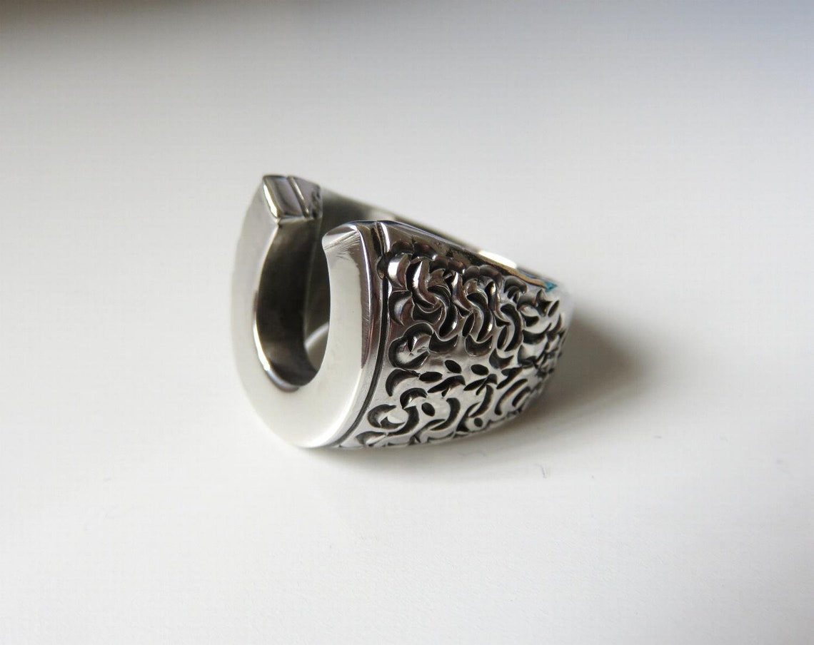 Solid Sterling Silver Horseshoe Biker Signet Ring - Etsy
