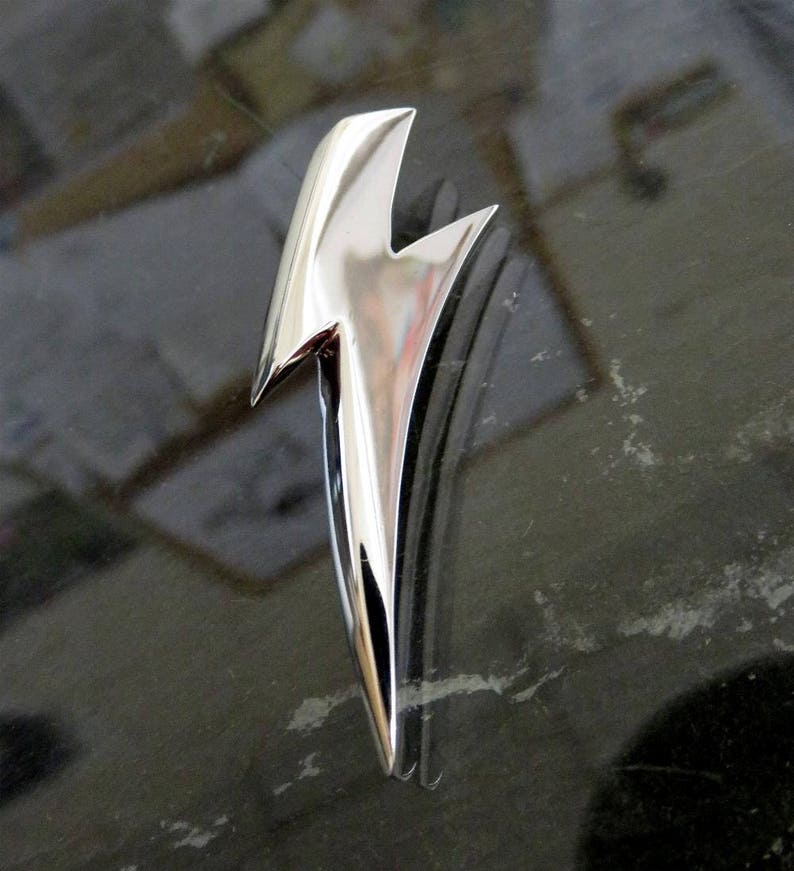 Solid Sterling Silver Lightning Bolt Pendant Large Glam Ziggy - Etsy UK