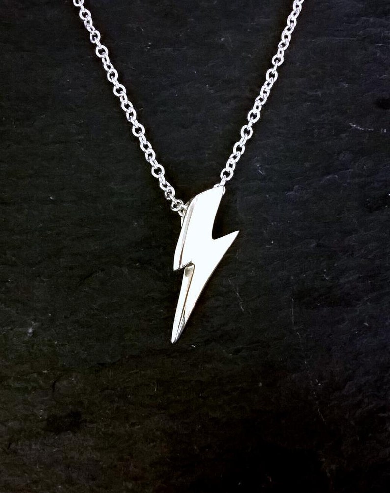 Solid Sterling Silver Lightning Bolt Pendant Glam Ziggy | Etsy
