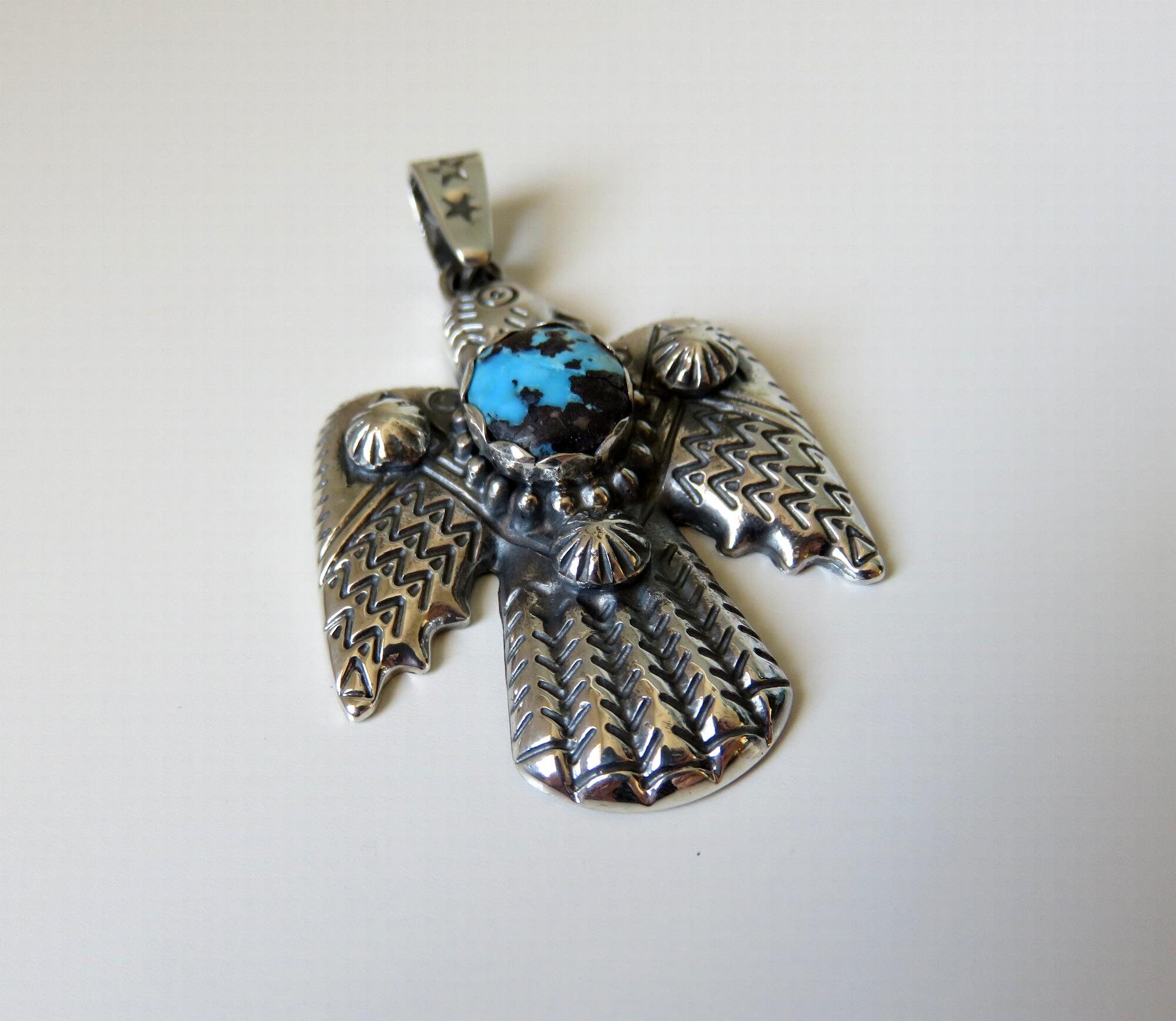 Solid Sterling Silver Large Navajo Thunderbird Turquoise Pendant by You ...