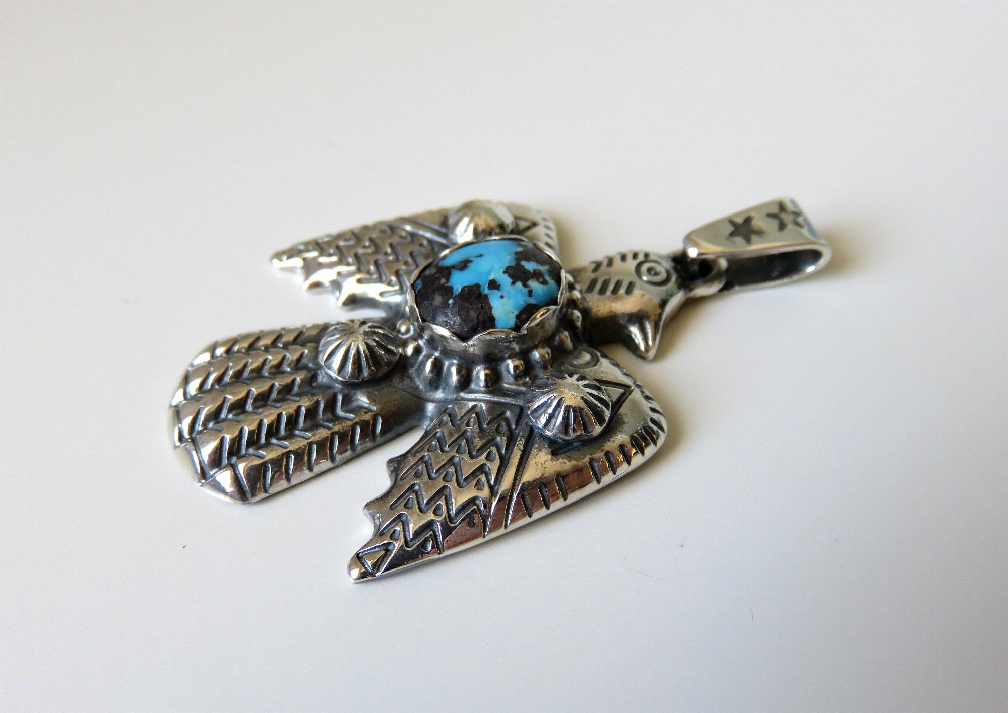 Solid Sterling Silver Large Navajo Thunderbird Turquoise Pendant by You ...