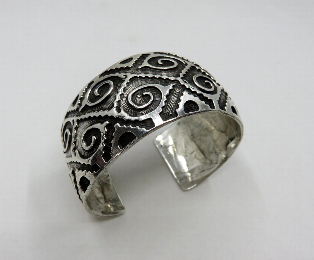 Vintage Hopi Navajo Sterling Silver Overlay Bangle Cuff Overlay 55 ...