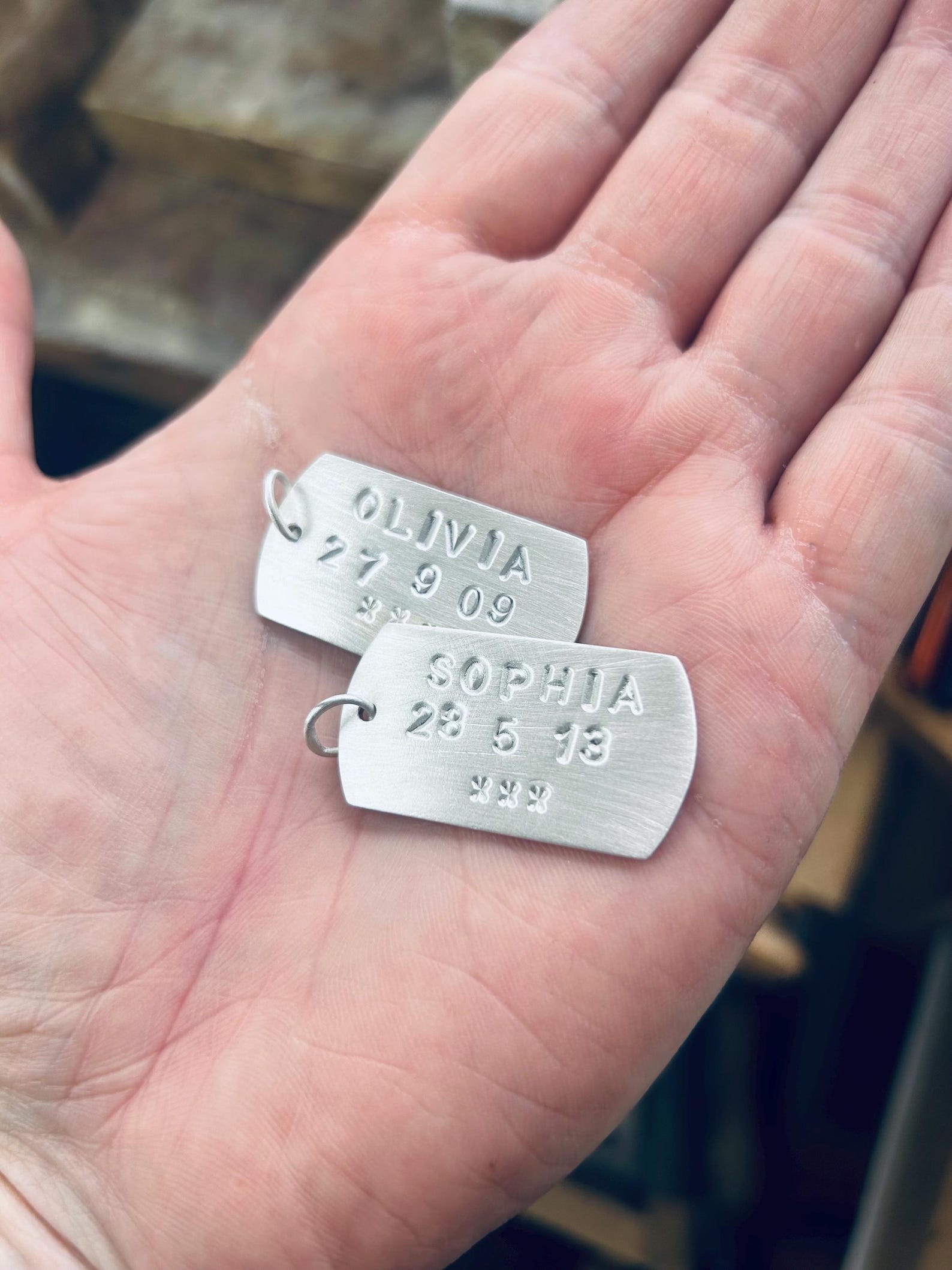 Solid Sterling Silver Personalised Plain Hand Stamped Dog Tags Silver ...