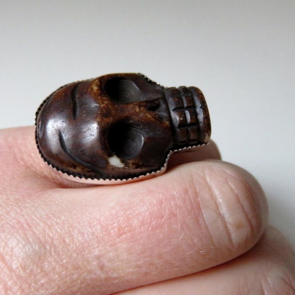 Carved Bone Skull Ring - Etsy