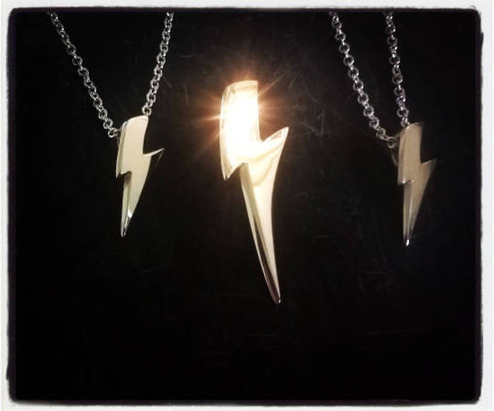 Solid Sterling Silver Lightning Bolt Pendant Glam Ziggy - Etsy UK