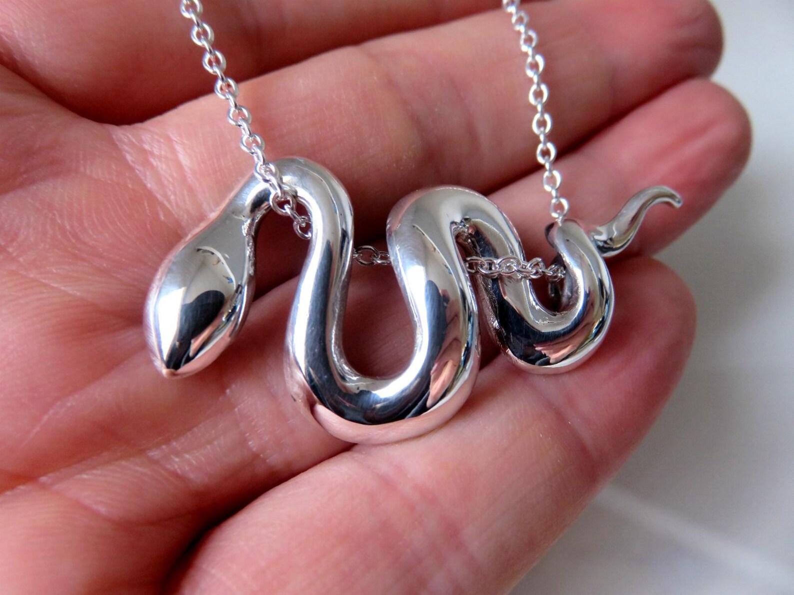 Solid Sterling Silver Snake Pendant Necklace by You Got the Silver - Etsy
