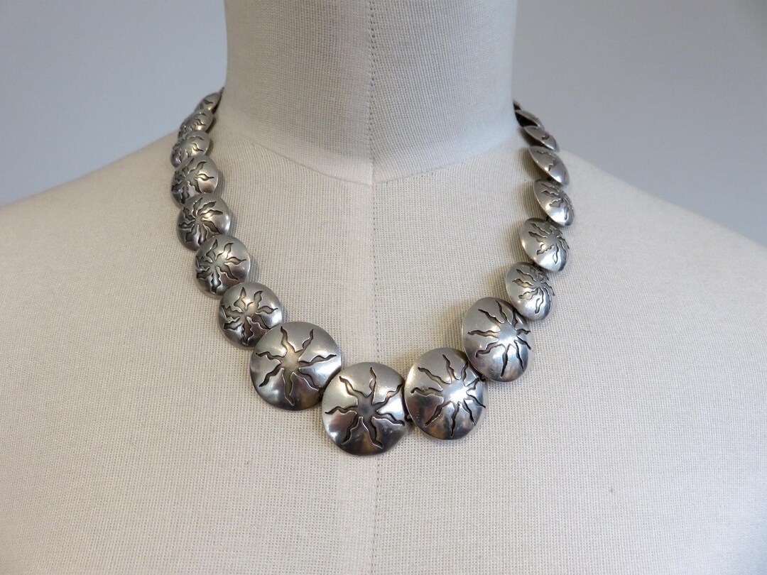 Vintage Sterling Silver Hopi Overlay Style Navajo Bead Necklace ...