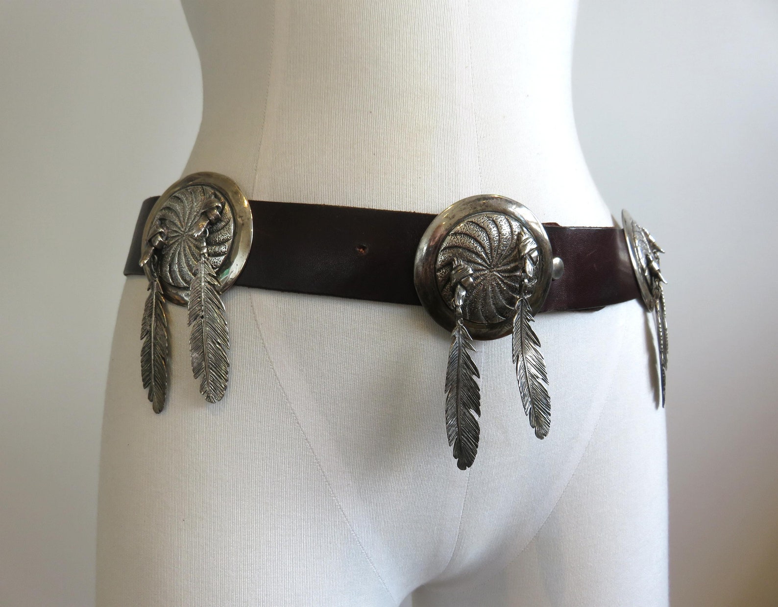 Vintage Navajo Sterling Silver Feather Concho Belt Buckle by Stan ...