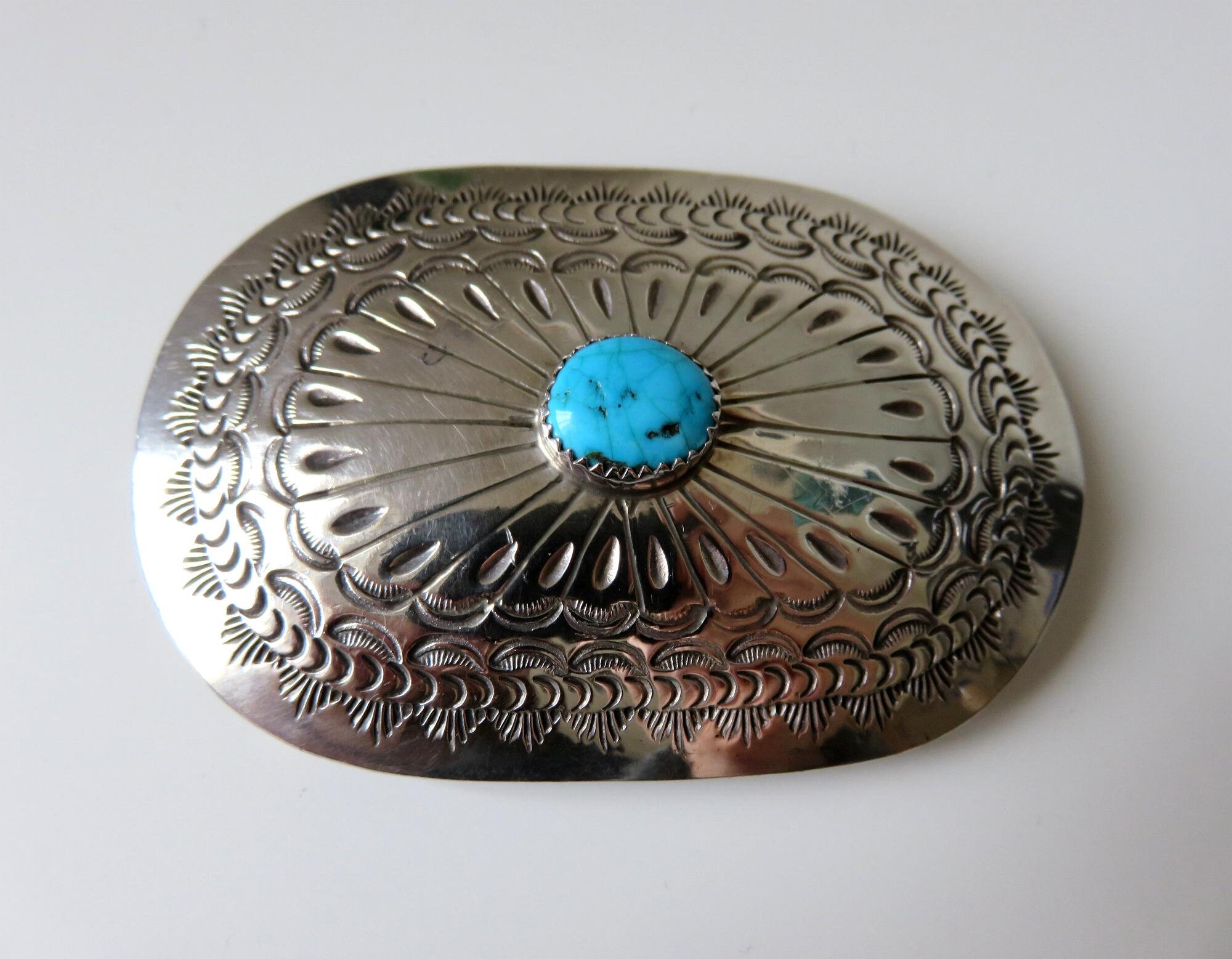 Vintage Sterling Silver Navajo Concho Turquoise Belt Buckle by artisan ...