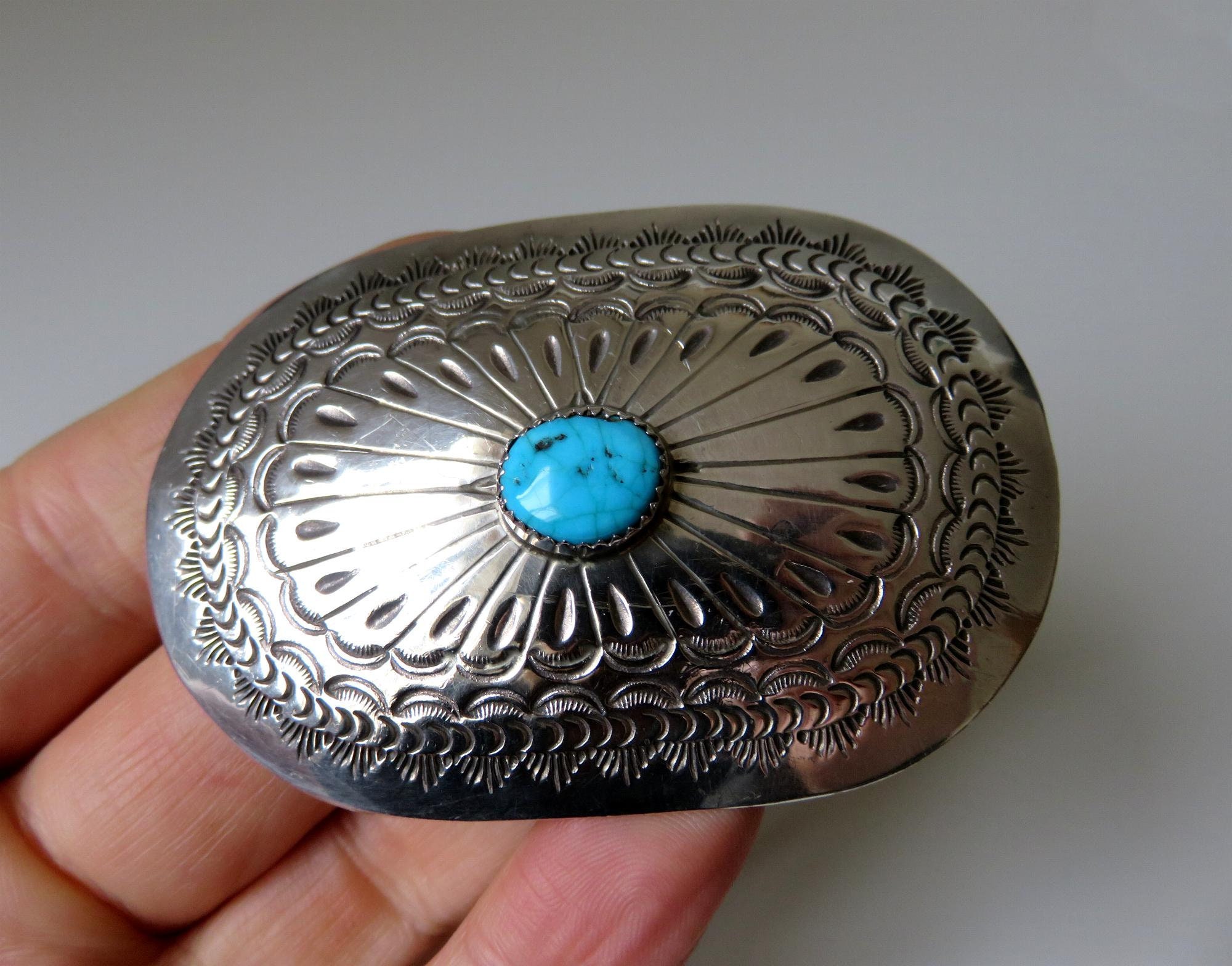 Vintage Sterling Silver Navajo Concho Turquoise Belt Buckle by artisan ...