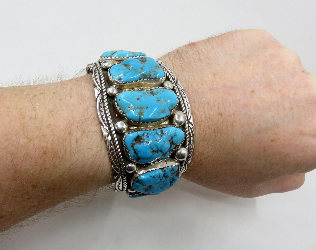 Vintage Huge Sterling Silver Navajo Turquoise Bangle Cuff by the ...