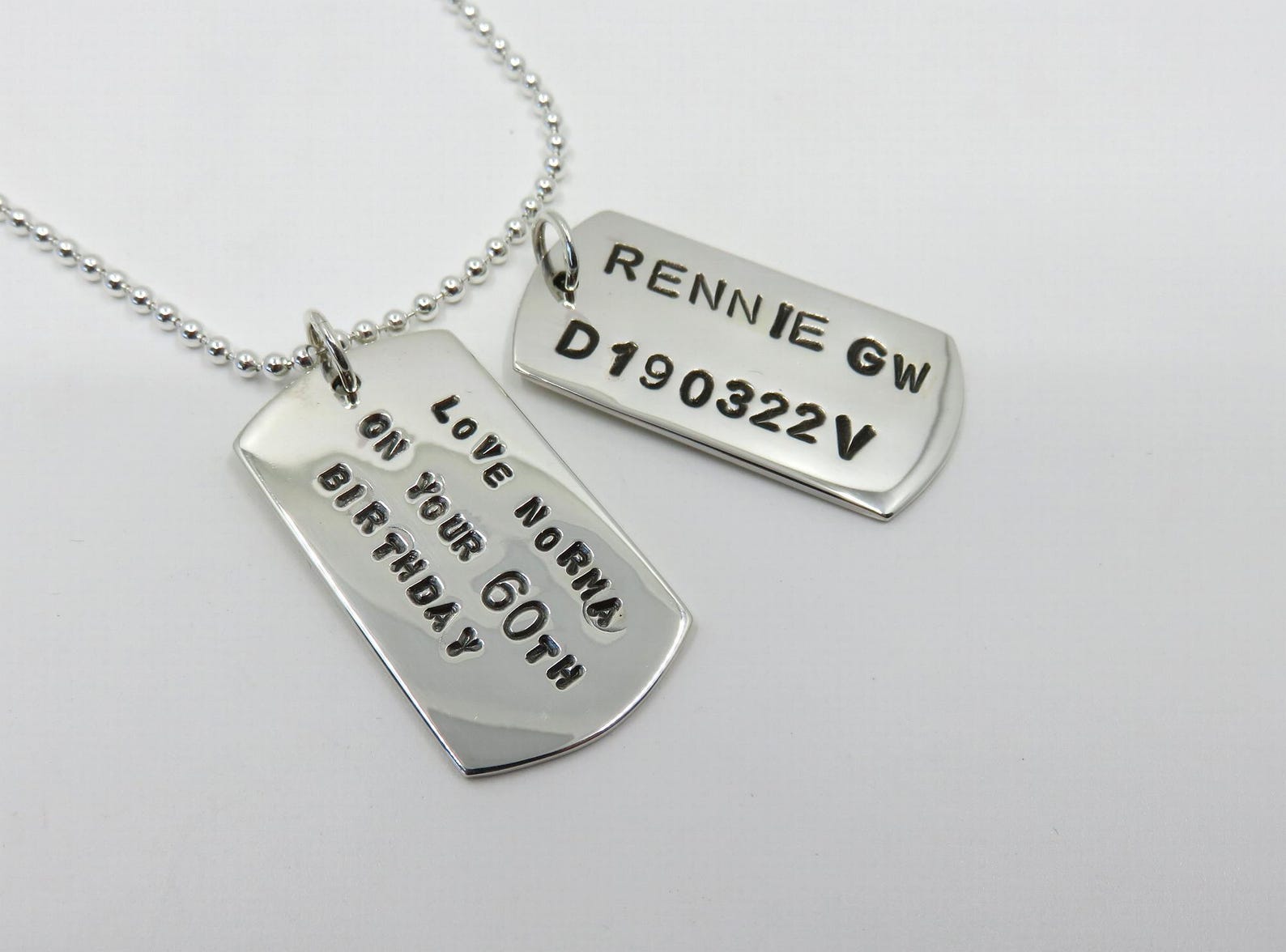 Solid Sterling Silver Personalised Plain Hand Stamped Dog Tags Silver ...