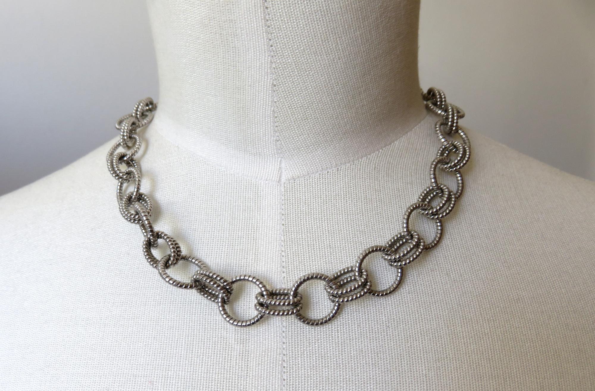 Vintage Sterling Silver Round Link Textured Rope Necklace 16 by Judith ...