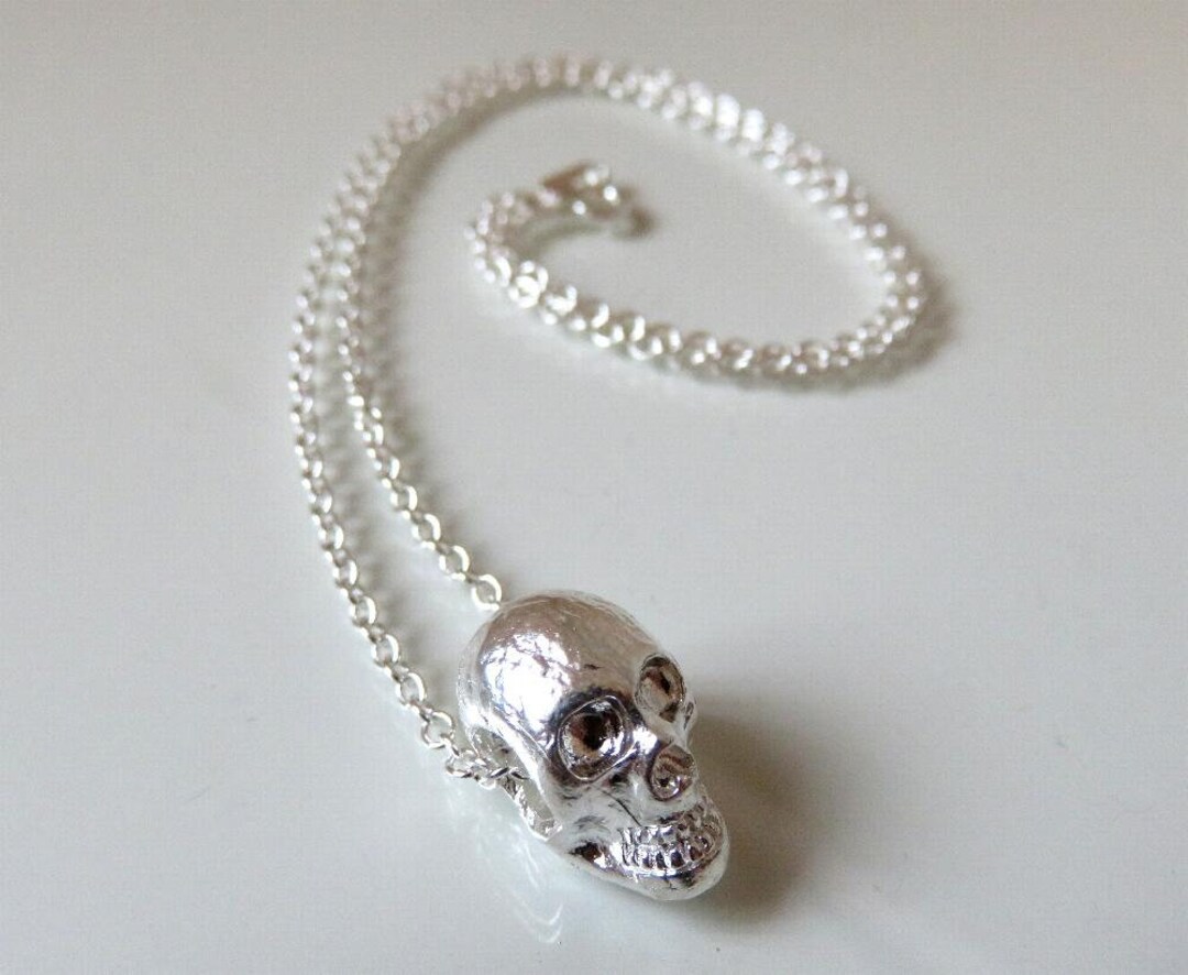 Solid Sterling Silver Skull Pendant Charm Memento Mori Day of the Dead ...
